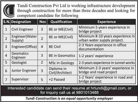 Engineer and Sub-Engineer Jobs(15 nos.) Vacancy @ Tundi Construction ...