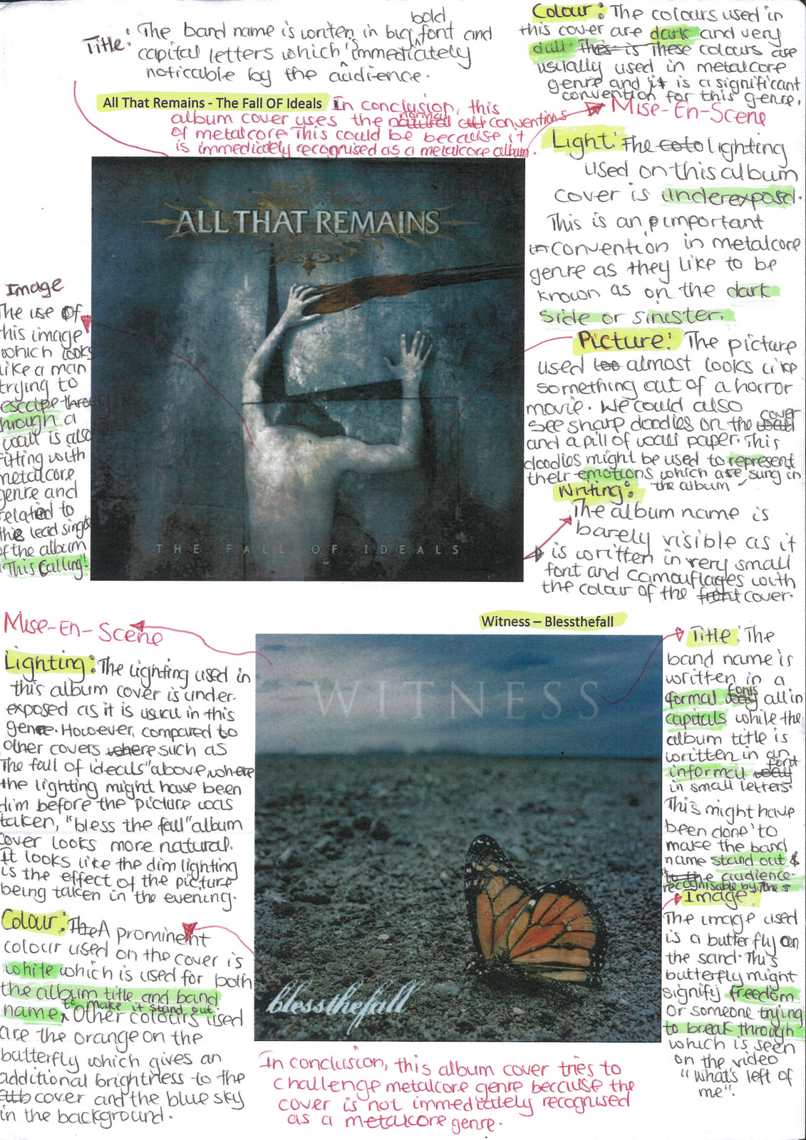 Media A2 Music Coursework: Textual analysis of Music videos - Metal-core