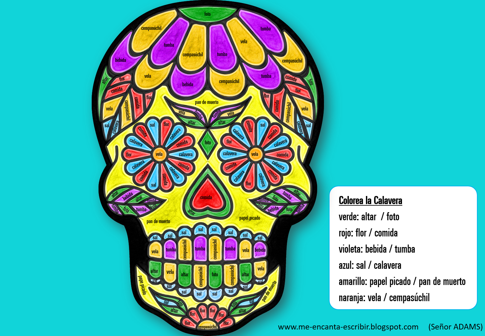 Me encanta escribir en español: Colorea la calavera