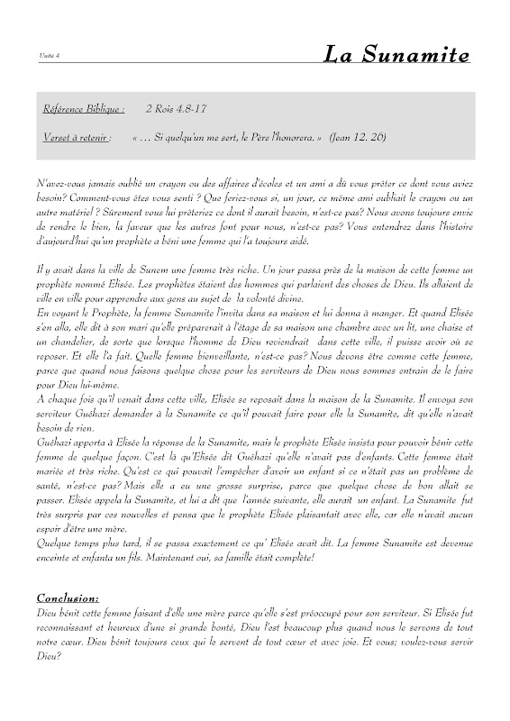 La Petite École Biblique de France en action: La sulamite