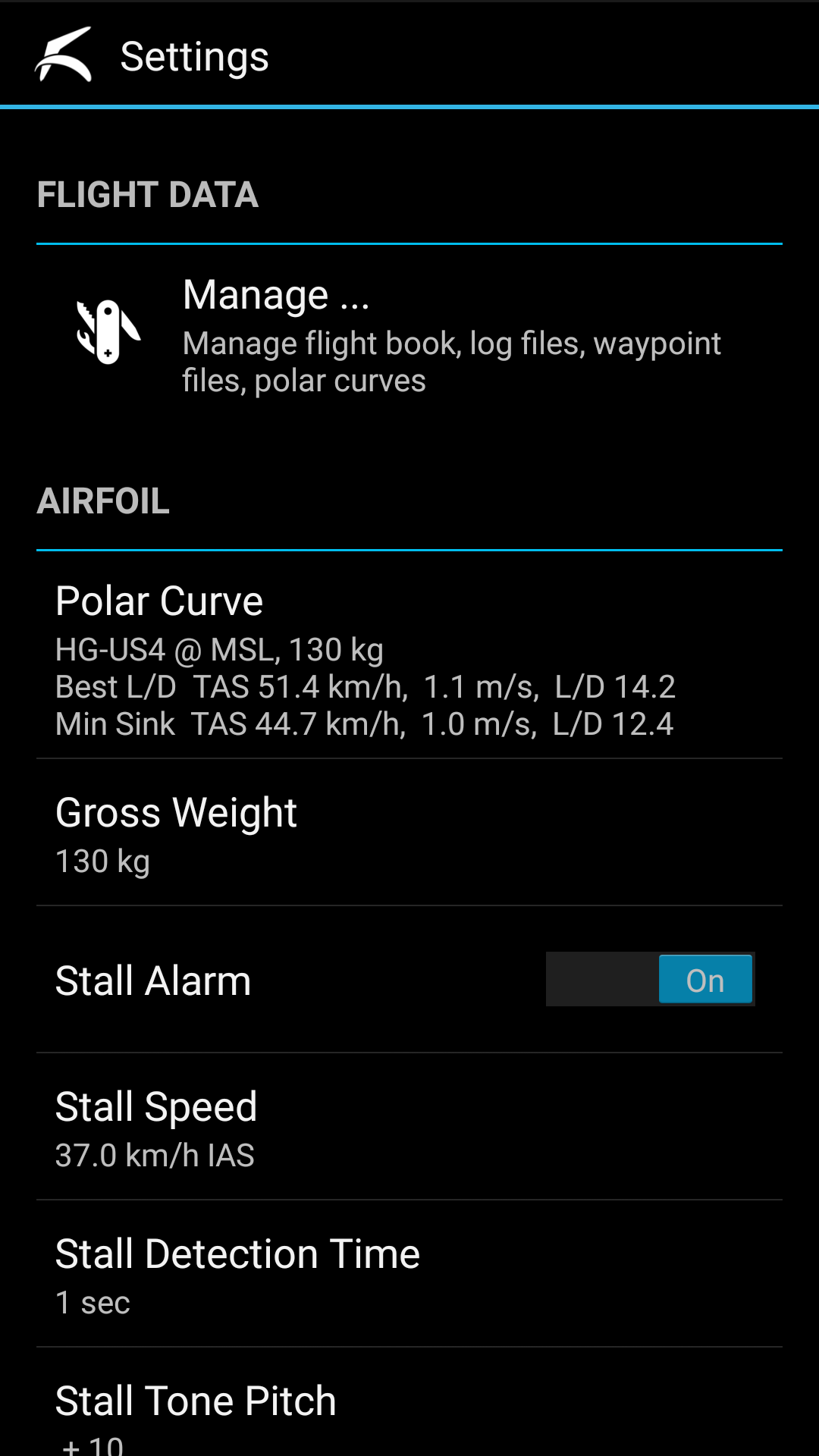 TotalVario: Settings Menu