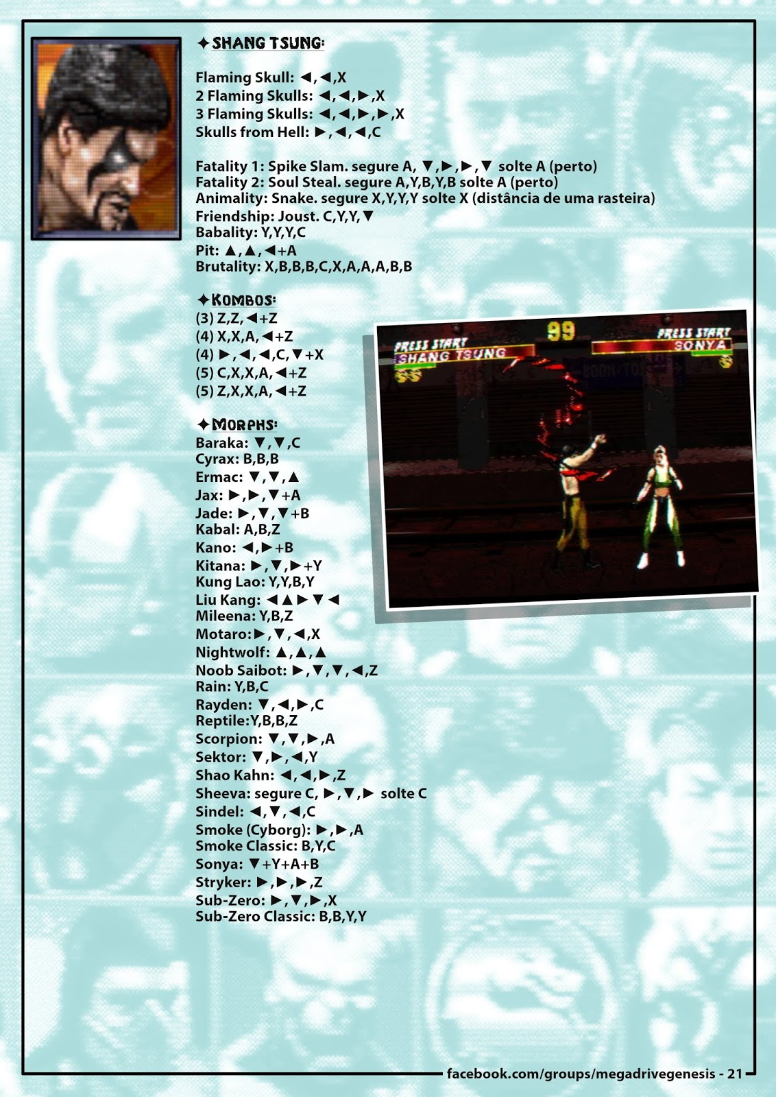 MegaDrive/Genesis: Ultimate Mortal Kombat 3 Move List, cheats e fatalities , (XYZ/ABC) Mega ...
