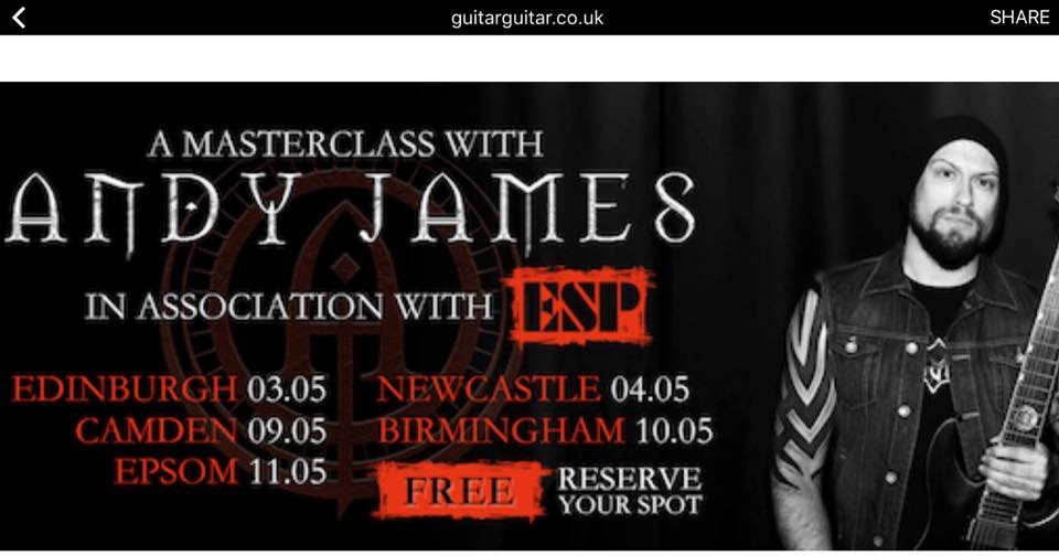Andy James: ESP guitarist announces UK free clinic dates