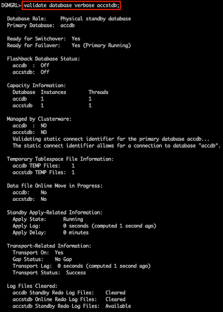 Verify readiness of Database switchover using DG Validate command ...