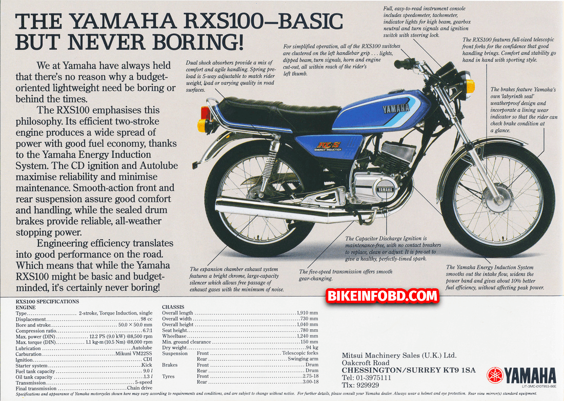Yamaha RXS 100 Specifications, Review, Top Speed, Picture, Engine ...
