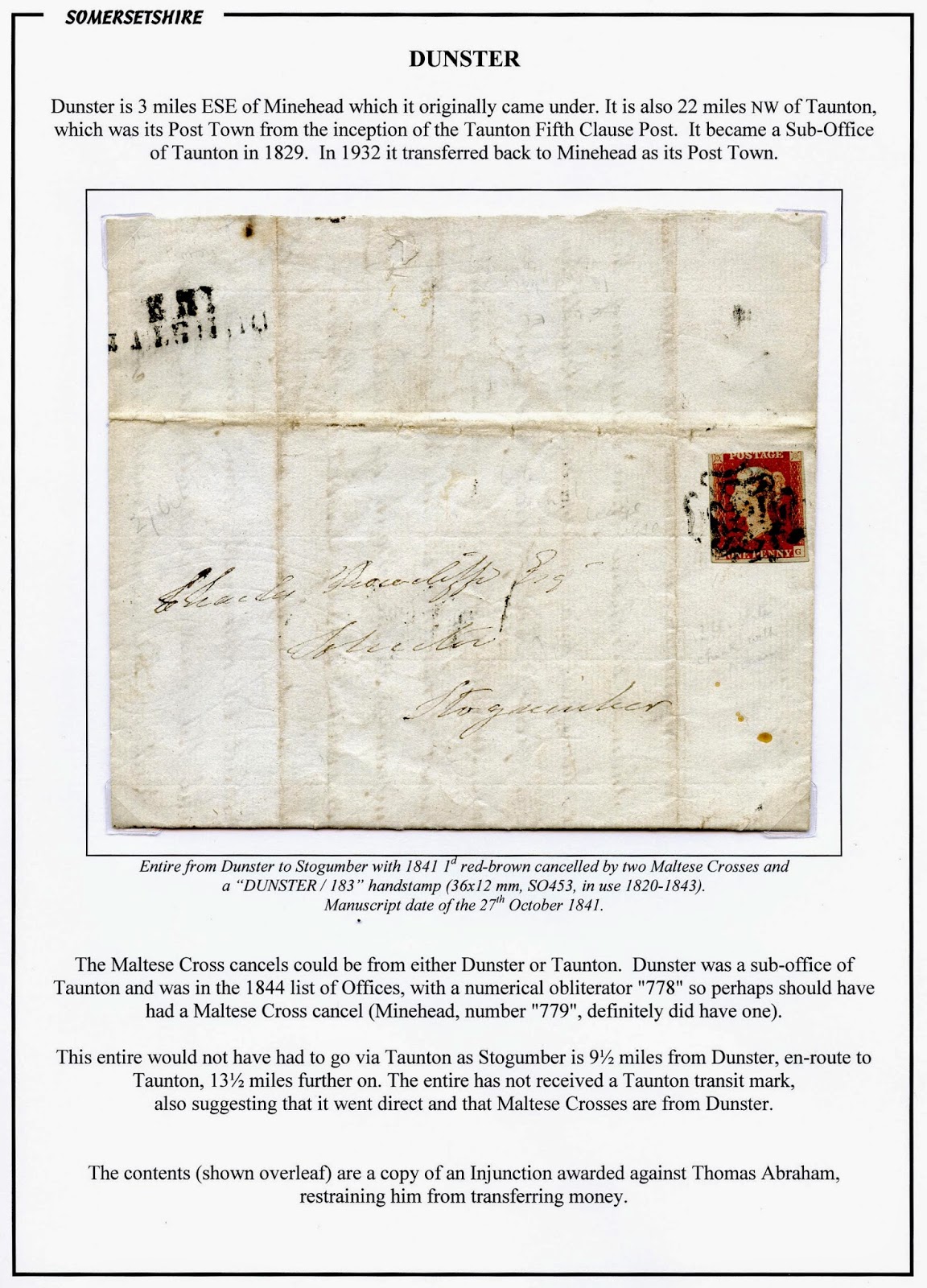 Somerset (& Bristol) Postal History: Dunster - Maltese Cross