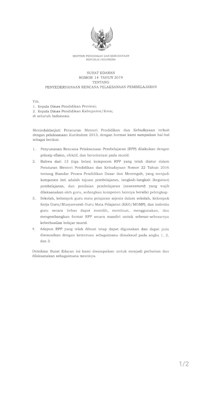 Model Format RPP Sesuai Surat Edaran Kemendikbud No 14 Tahun 2019