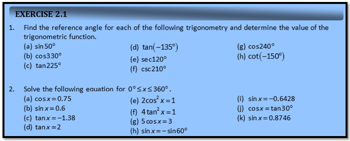 Exercises : Trigonometry (Basic Trigonometry, Trigonometric Equations ...