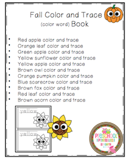 Fall Color and Trace Book ~ Preschool Printables
