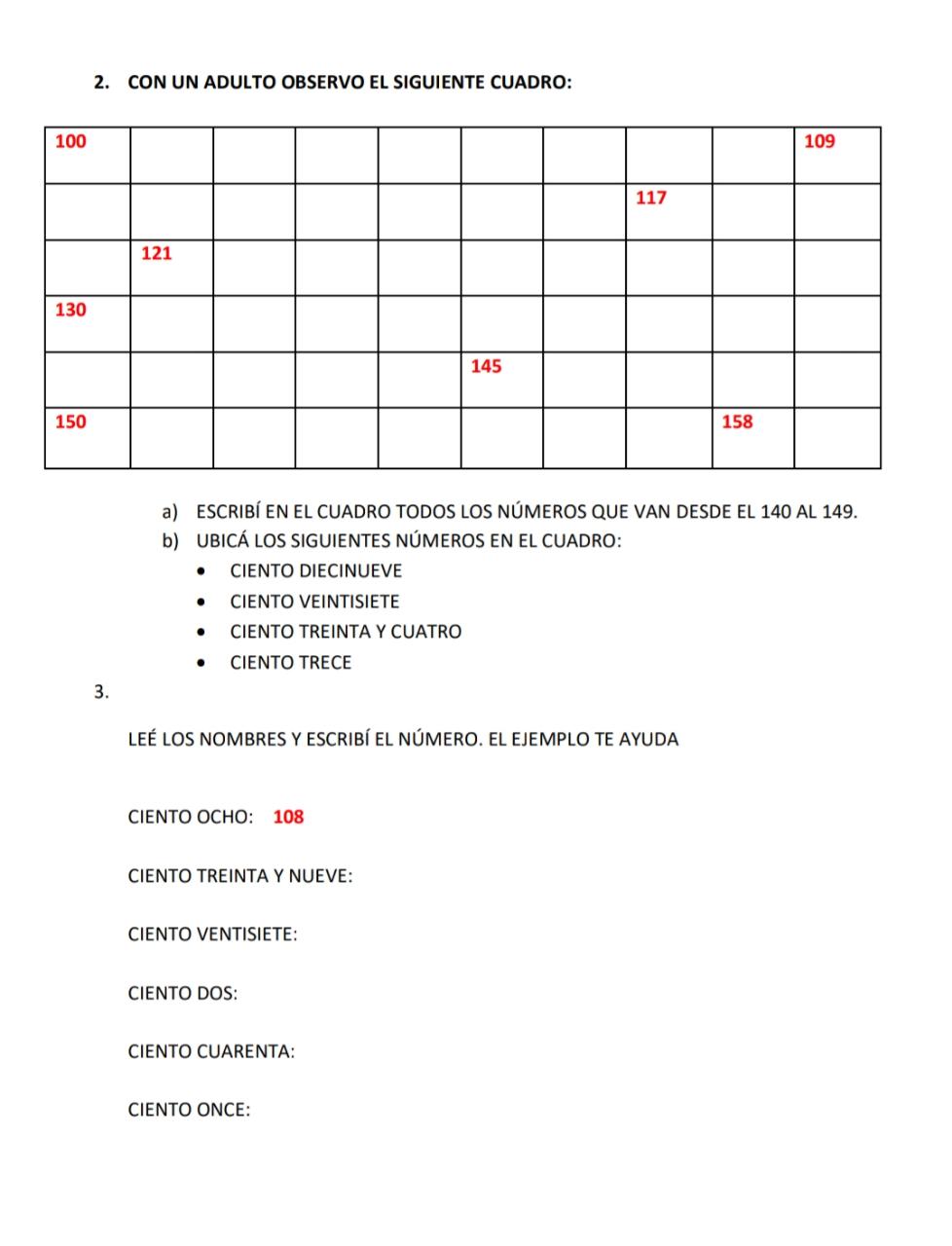 Segundo grado Castelli: Tarea matemáticas