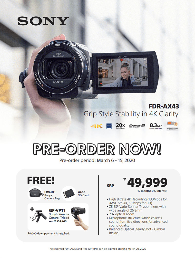 Sony FDR-AX43 compact 4K Handycam now for pre-order in the Philippines