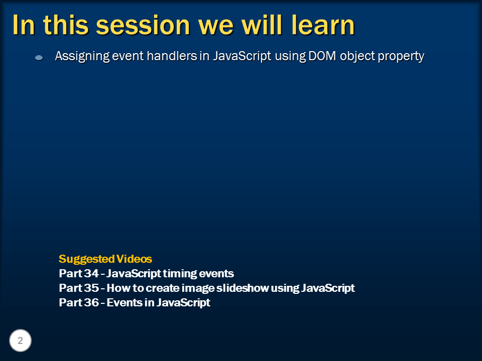 Sql Server Net And C Video Tutorial Assigning Event Handlers In Javascript Using Dom Object