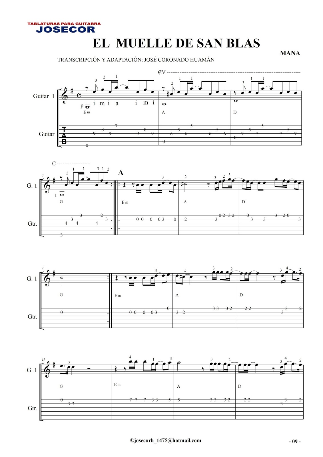 MÚSICA Y PARTITURAS JOSECOR: EL MUELLE DE SAN BLAS (Maná)