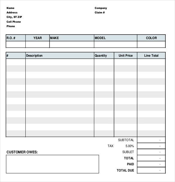 Auto Repair Order Template Invoice Template Auto Repair Order Template Invoice Template