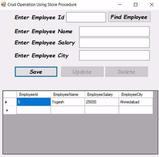 CRUD Operation in C# Windows Form Application Using Store Procedure
