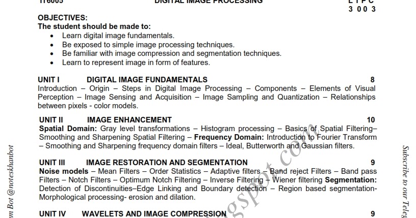 IT6005 Digital Image Processing- Syllabus-Semester VII-ECE-BE-Anna ...