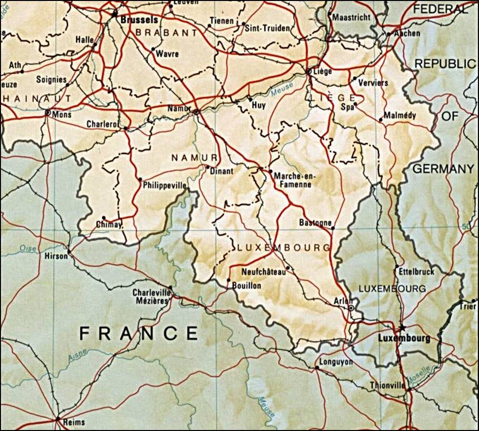 Kaart landen West-Europa: Kaart Ardennen