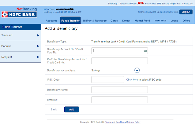 How to Add a Beneficiary to HDFC account and transfer funds using NEFT, IMPS, RTGS - Web review ...
