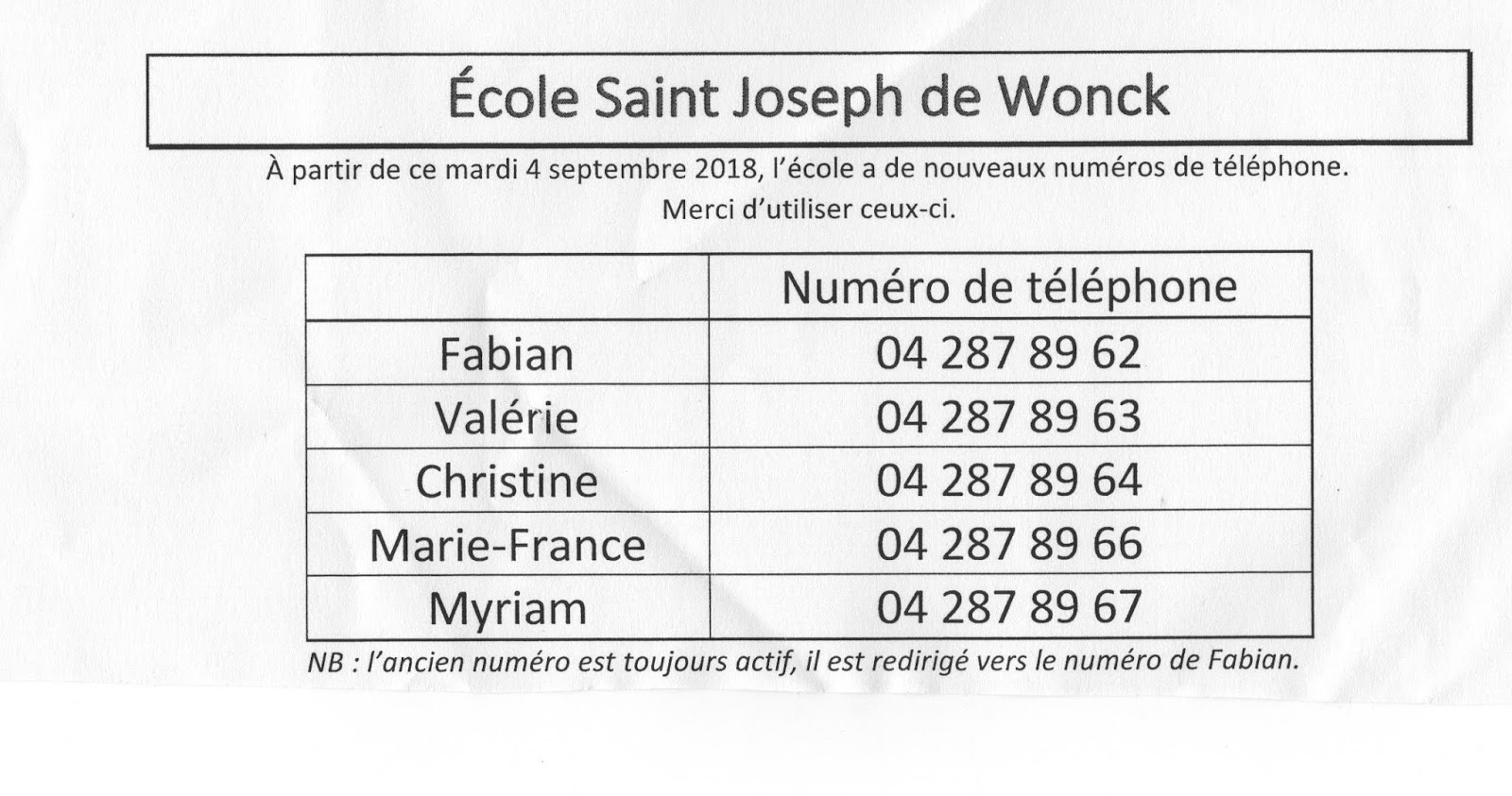 Nouveaux numéros de téléphone. - École Saint-Joseph à Wonck - Blog