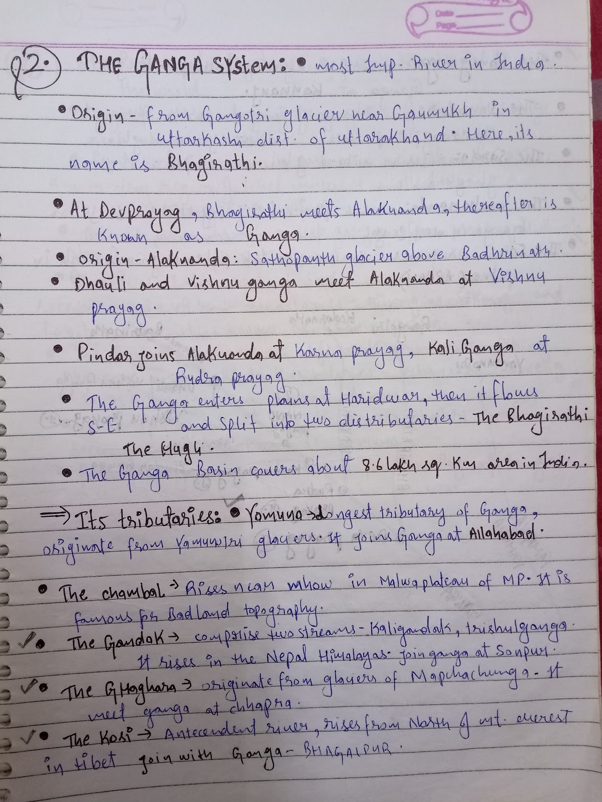 Handwritten Notes of DRAINAGE - chapter 3- class 11th- geography