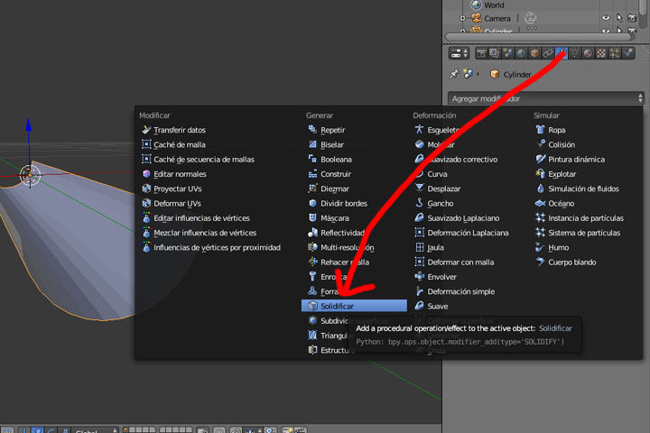 Estudiando Blender: Modificador solidify (solidificar)