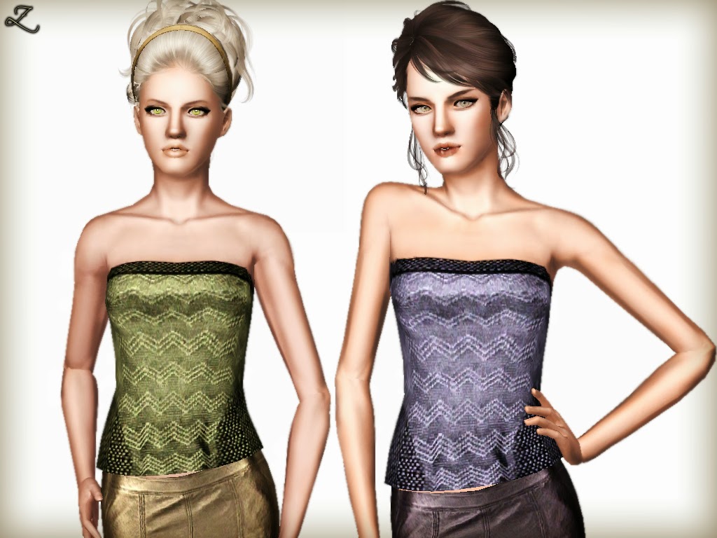 ~Zodapop Sims 3~: Patterned Knit Tube Top & Leather Lochdon Skirt
