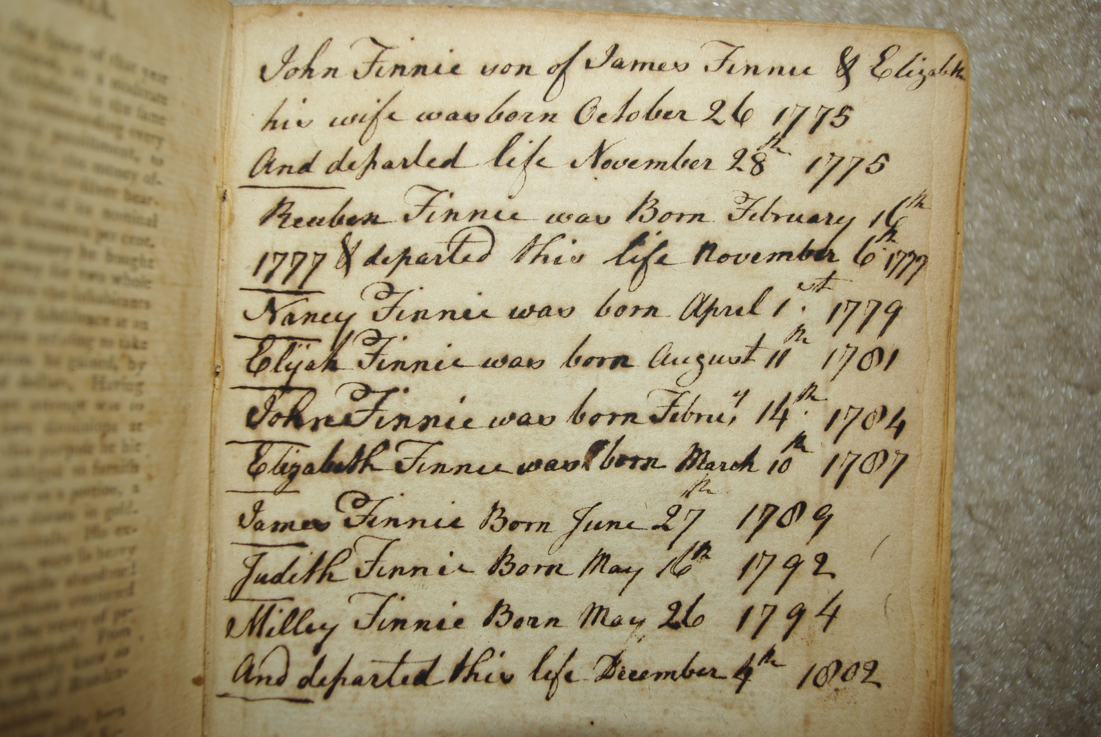 JAMES FINNIE/JAMES FINNEY Family Bible Documents
