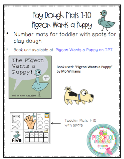 Free Pigeon Wants a Puppy Play Dough Mats ~ Preschool Printables