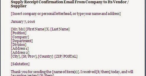 Materials Received Confirmation Letter Format