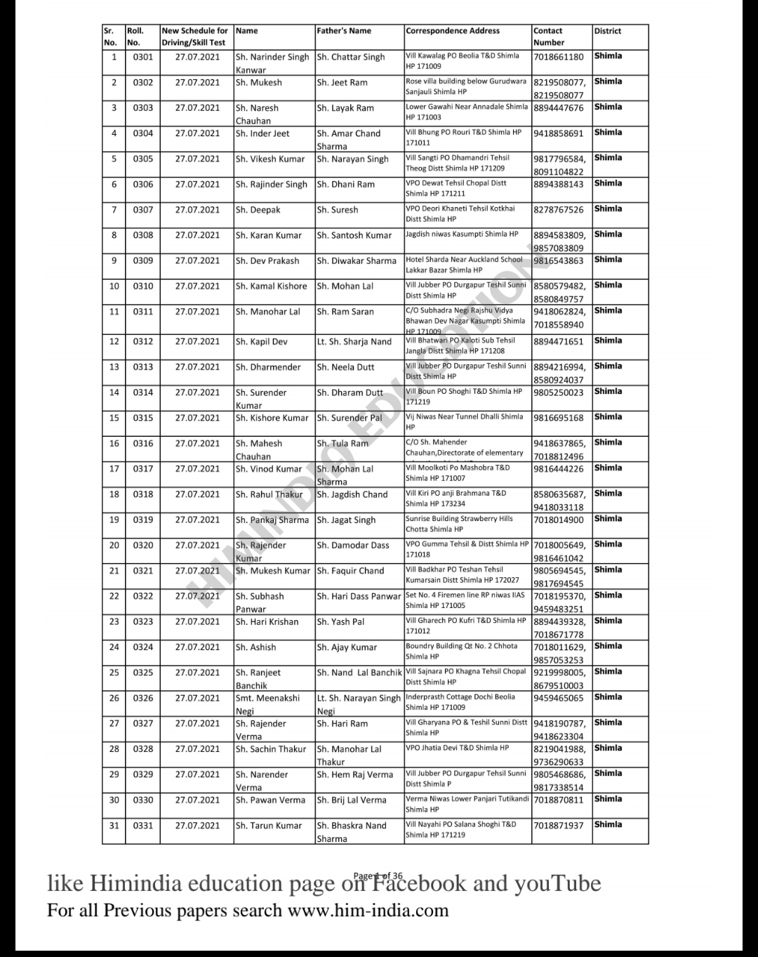 REVISED Driving test schedule HPSCB