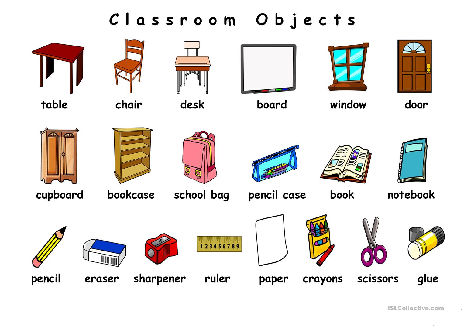 English for kids: Classroom objects