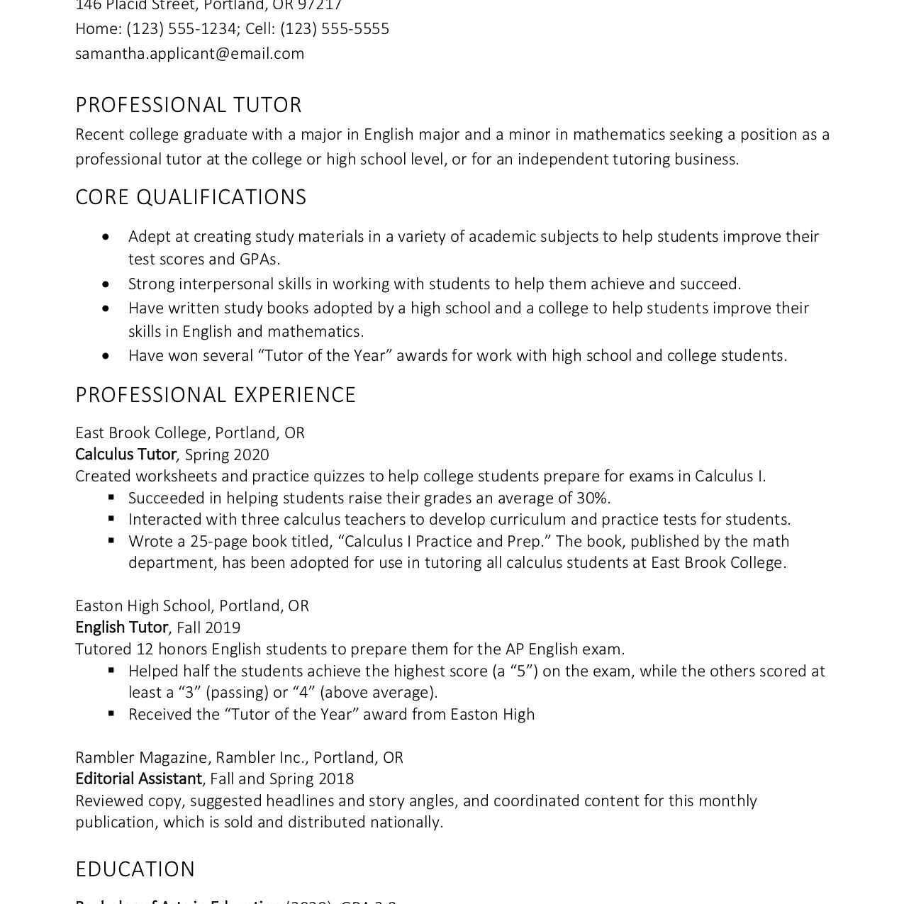 Tutor Resumes ~ Medical Resume