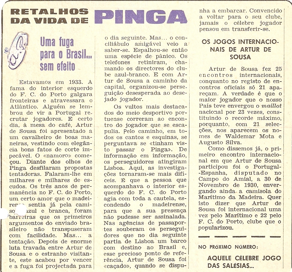 Memória Portista: [Retalhos da] Vida de Artur de Sousa “Pinga ...
