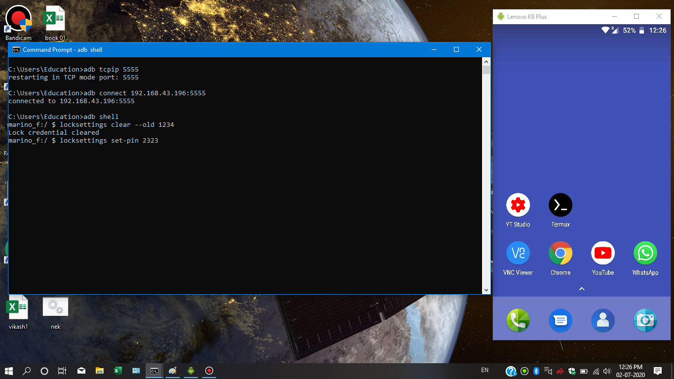How to change Android mobile Lock Pin without touch Using ADB