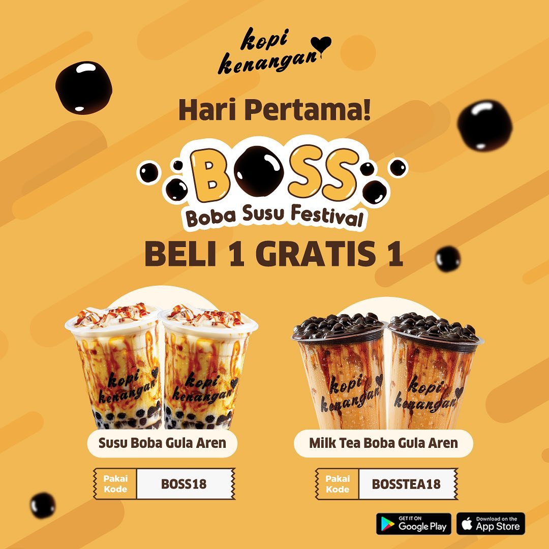 Promo Kopi Kenangan BOSS Boba Susu Festival Beli 1 Gratis 1 - scanharga