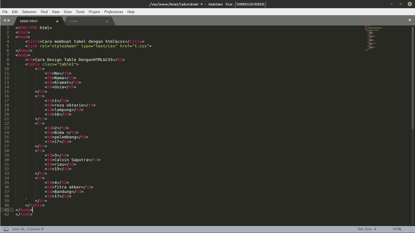 Cara membuat tabel dengan html dan css