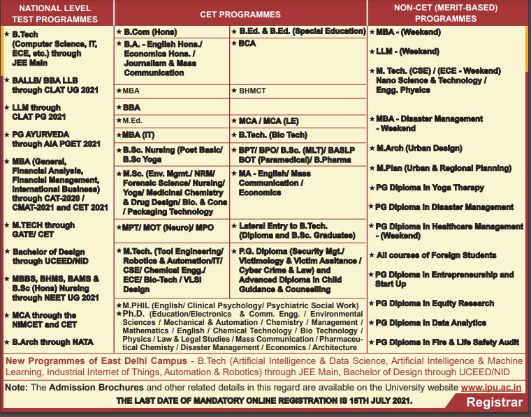GGSIPU, Delhi Admission/ Registration Schedule 2021-22 - HSSC JOBS
