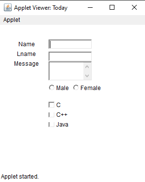 Develop a program to create page for collage admission in Java Applet