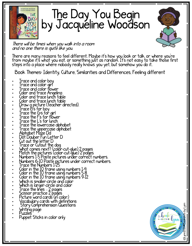 THE DAY YOU BEGIN BOOK UNIT AND CRAFT ~ Book Units by Lynn