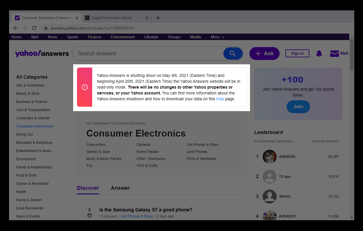 Yahoo Answers will be shutting down for good on May 4th 2021