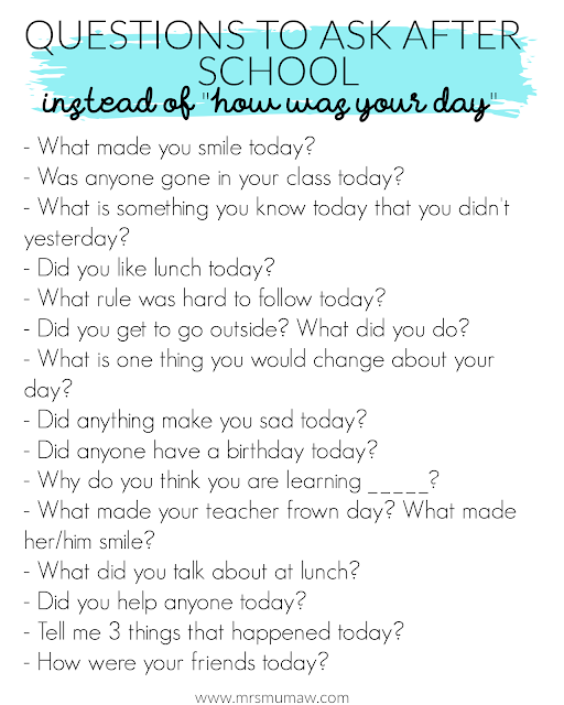 Questions to ask after school instead of "how was your day" | The Every ...