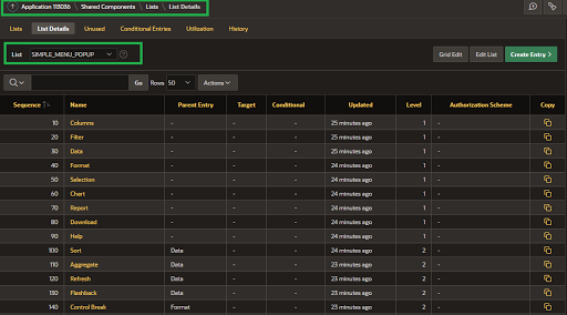 Menu Popup with Declarative List in Oracle APEX