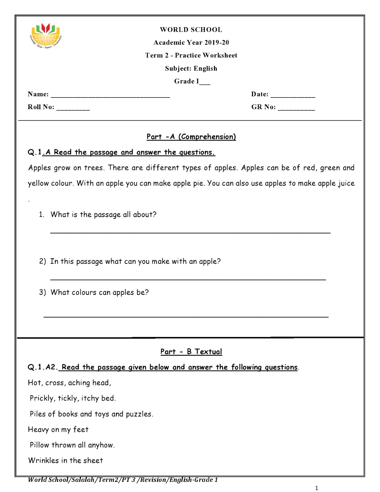 Birla World School Oman Homework For Grade 1 As On 17 03 2020 birla-world-school-oman-homework-for-grade-1-as-on-17-03-2020