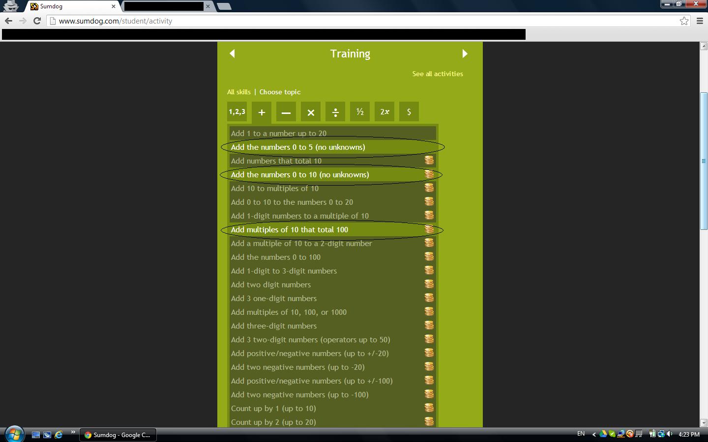 Sumdog Help: Change Skill Level