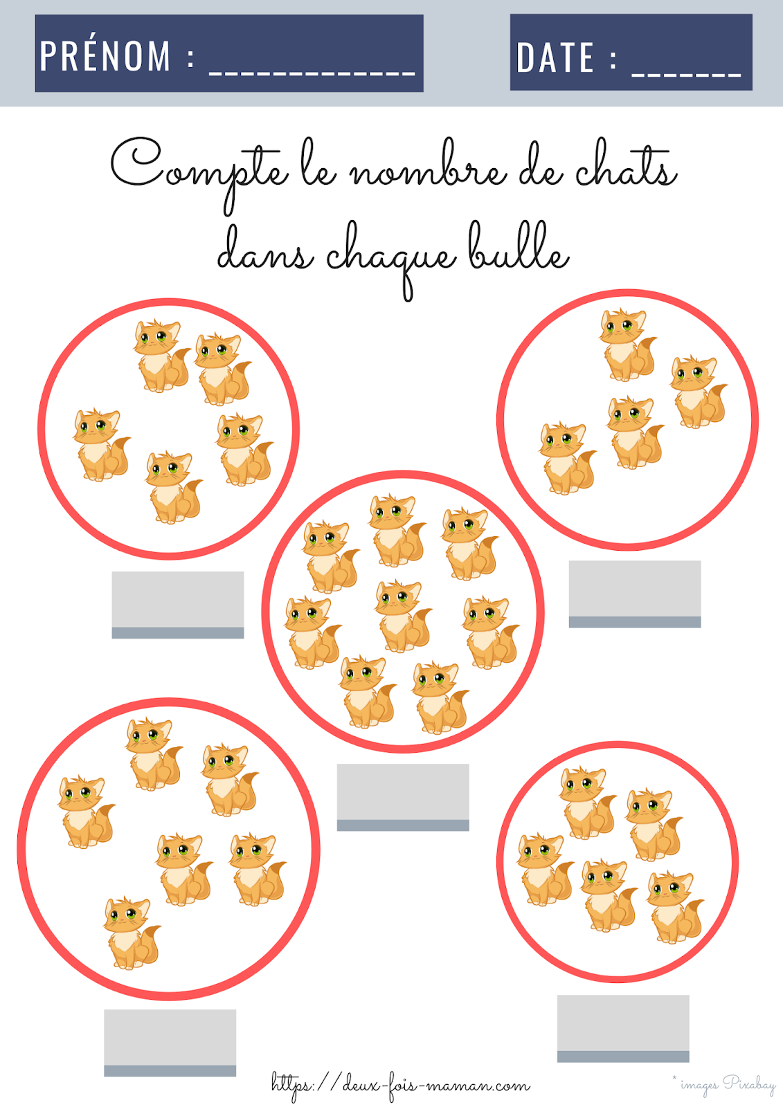 Fiches de maternelle : Compter avec des exercices simples à imprimer