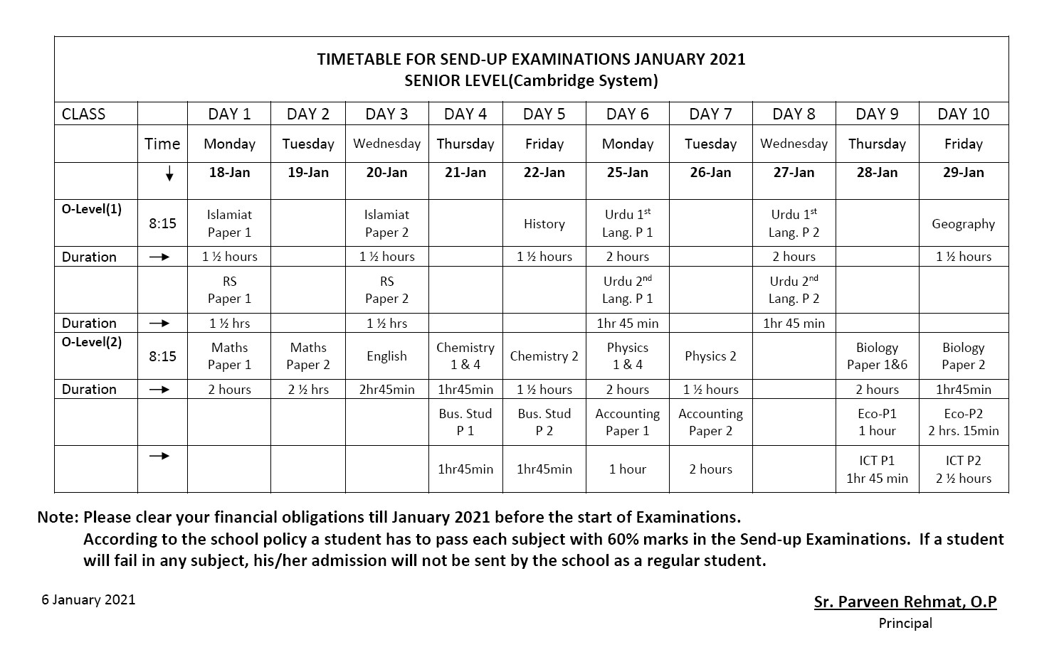 Islamabad Convent School H-8/4 Campus: TIMETABLE FOR SEND-UP ...