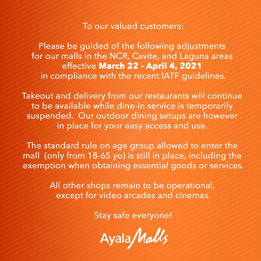 Manila Shopper: HGCQ Adjusted Mall Hours & Store Hours of Supermarkets