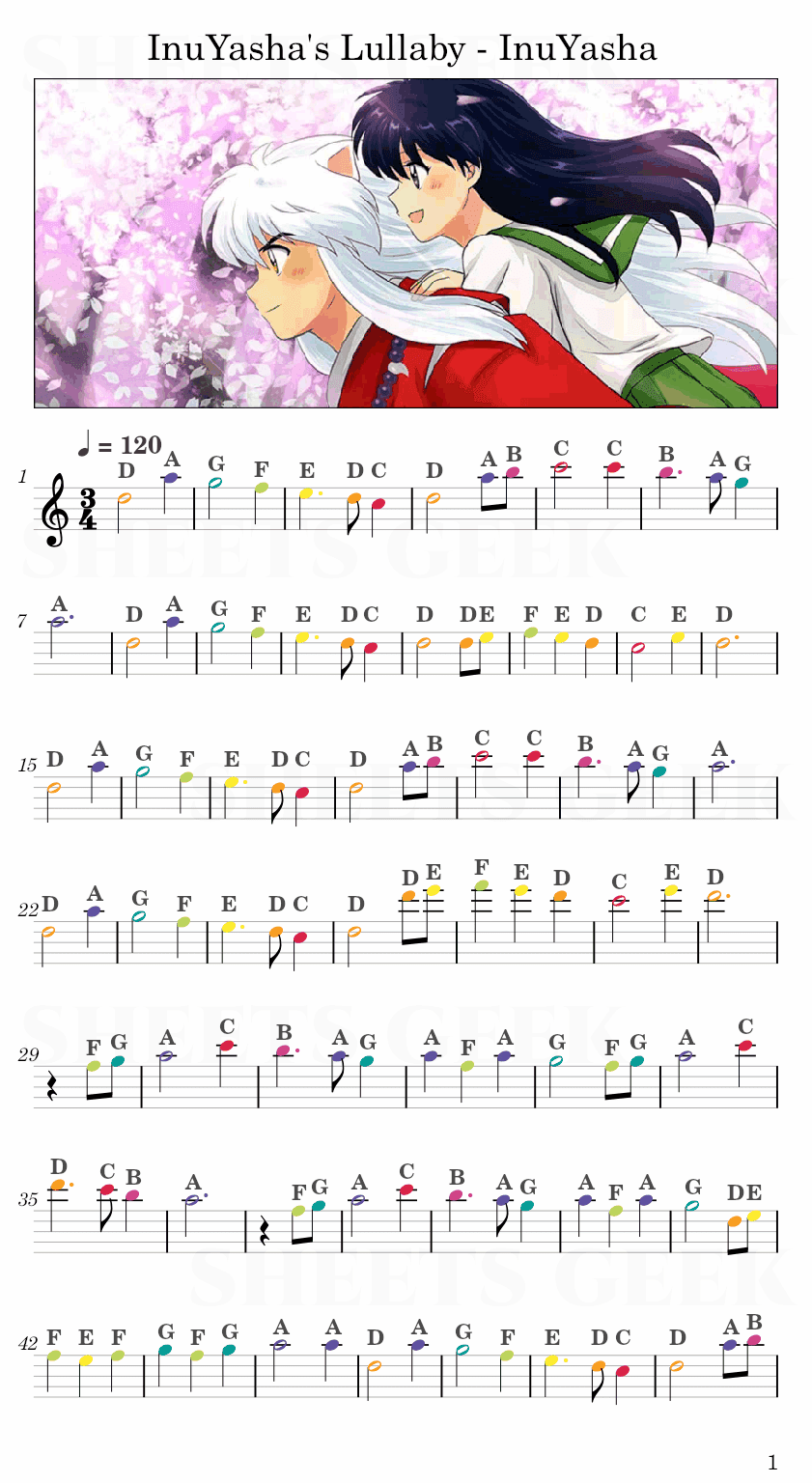 InuYasha's Lullaby - InuYasha | Easy Sheet Music