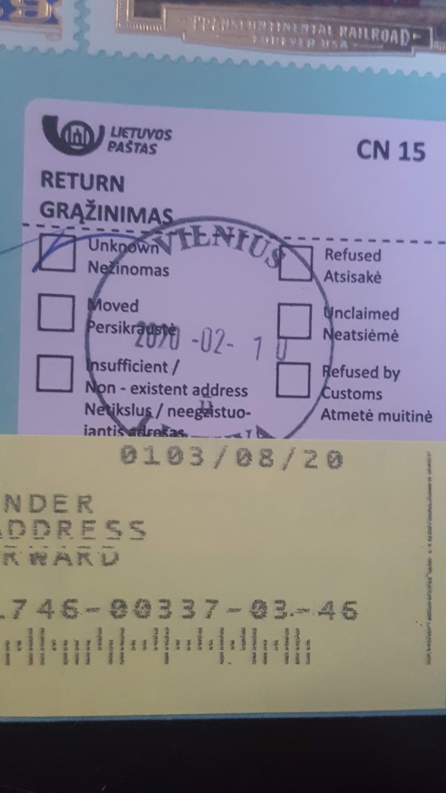 envelope 100: Lithuanian postal additions