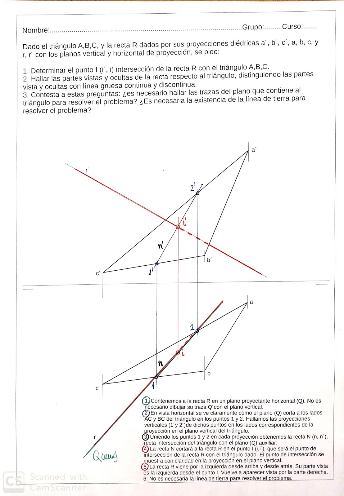 EL DOMINIO DEL DIBUJO: Ejercicios de intersección de recta con plano y entradas de interés ...